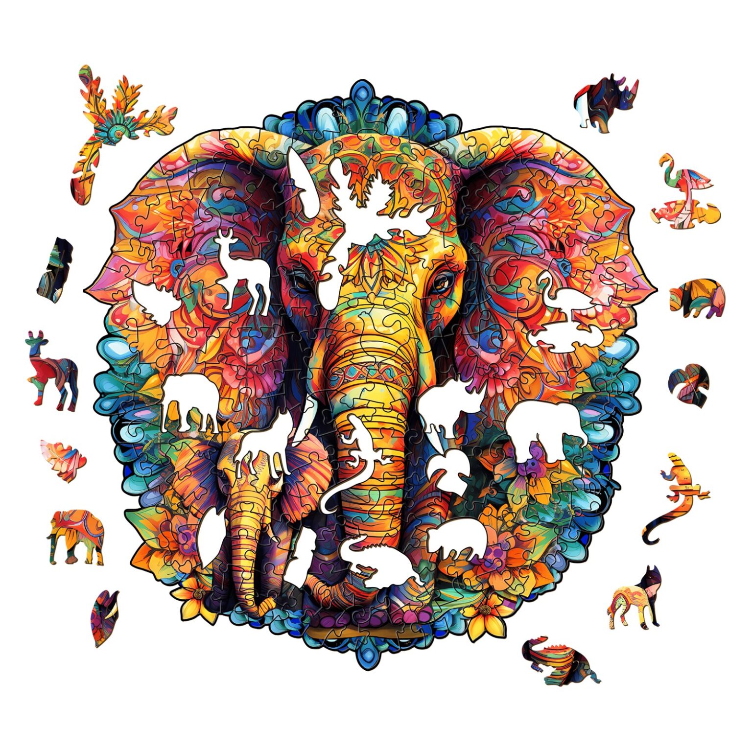 Mindful Wooden Jigsaw Puzzle-Mandala Elephant Family - NoblePuzzles